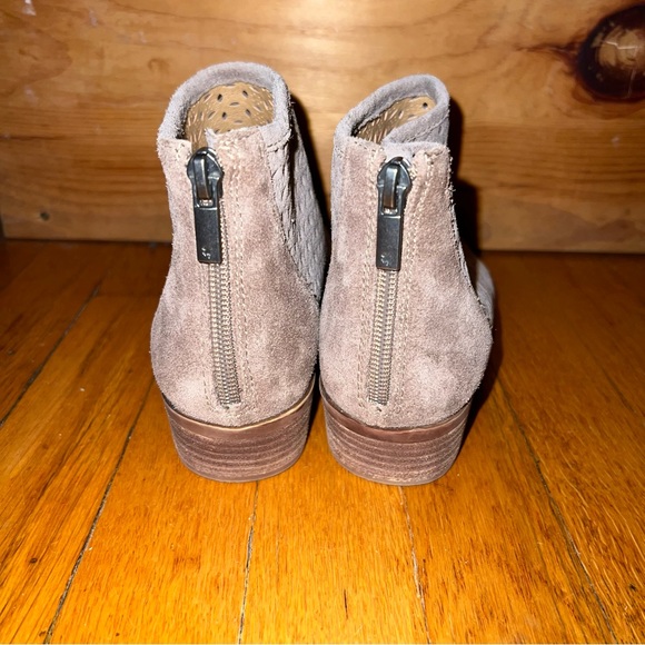 Lucky Brand | Shoes | Lucky Brand Ankle Boots Gray Suede Cutout Back Zip Low Heel Excellent ...